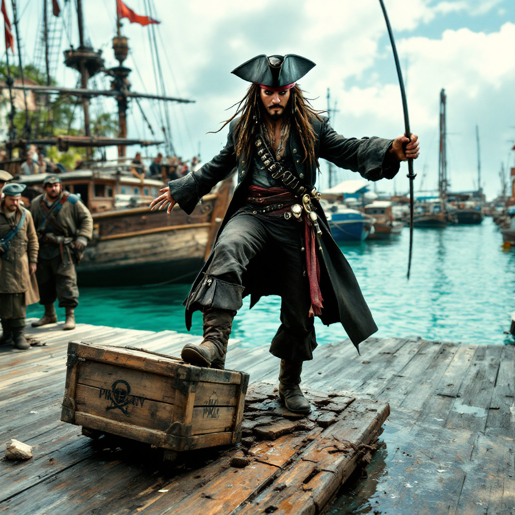 FLUX prompt: "Capture the precise moment Jack Sparrow ste...