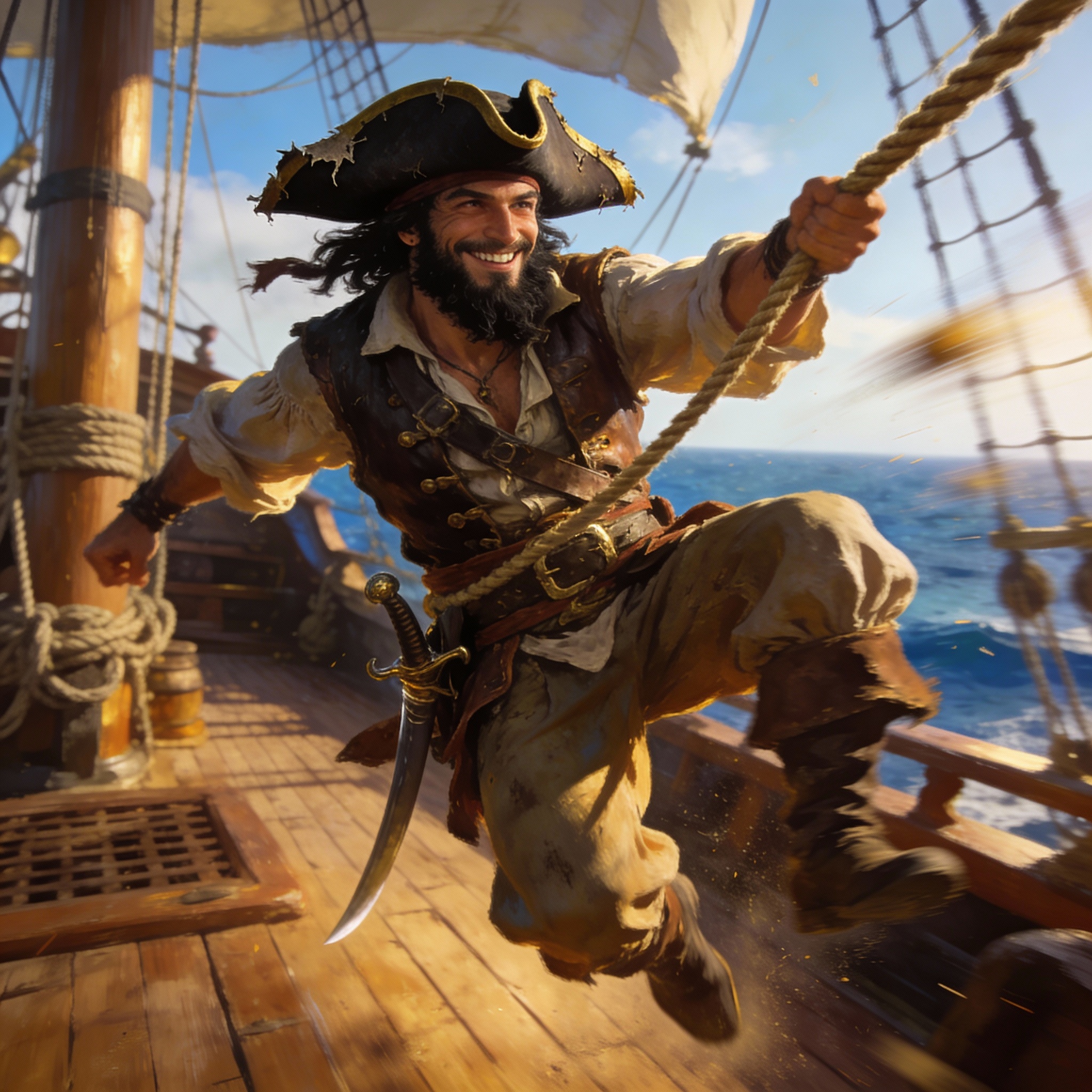 Seedream 4 prompt: swashbuckling pirate captain with a we...