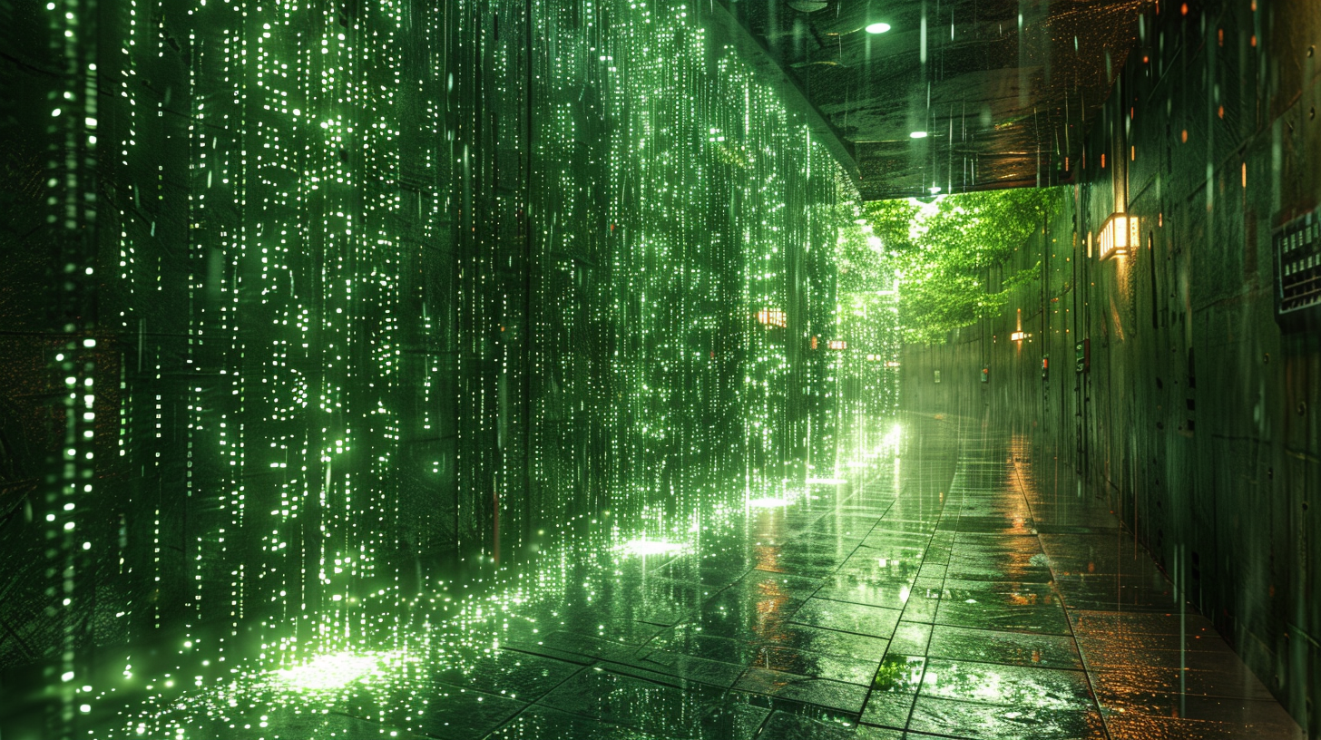 Midjourney prompt: A scene from the Matrix world with dig...
