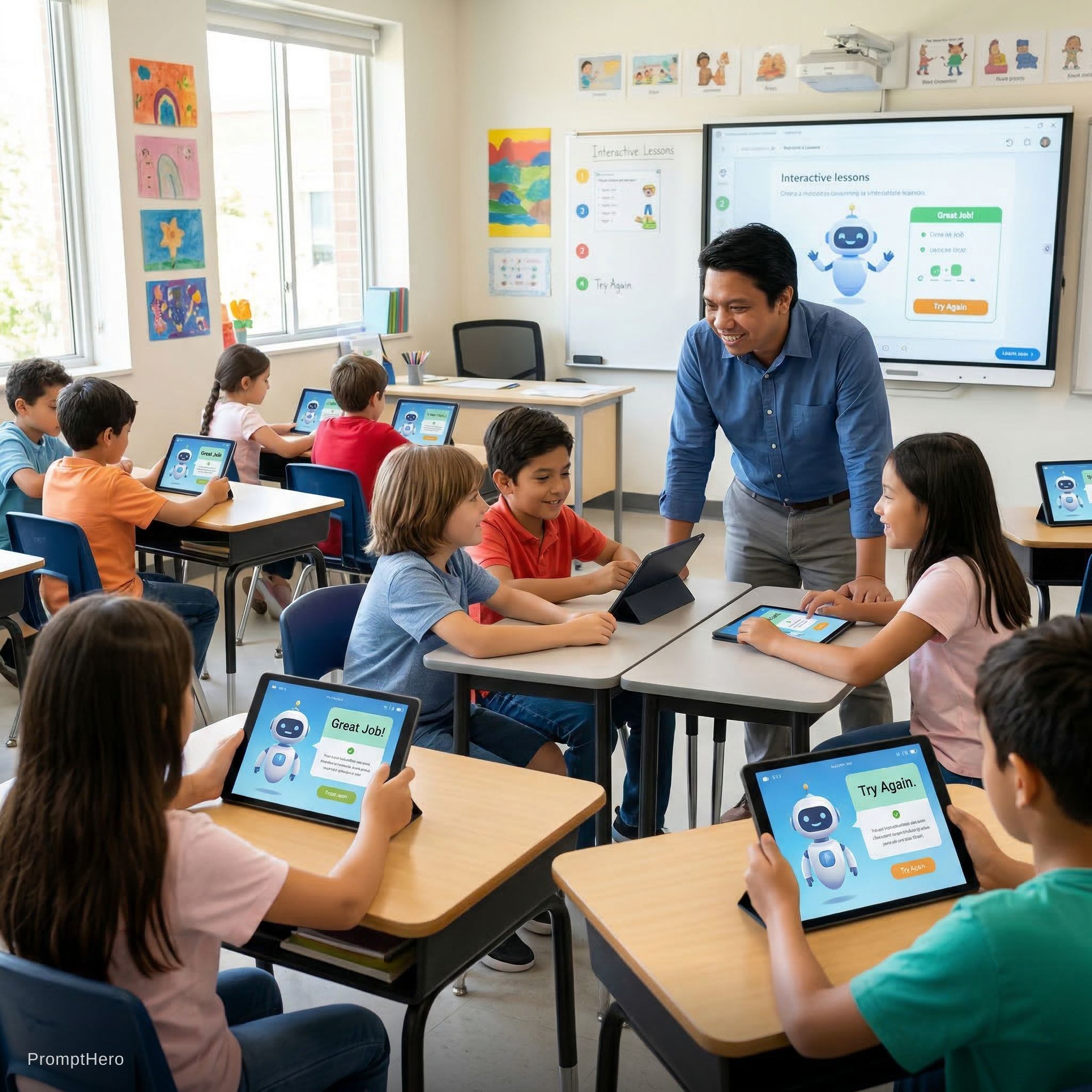 Nano Banana prompt: A vibrant classroom where a teacher,