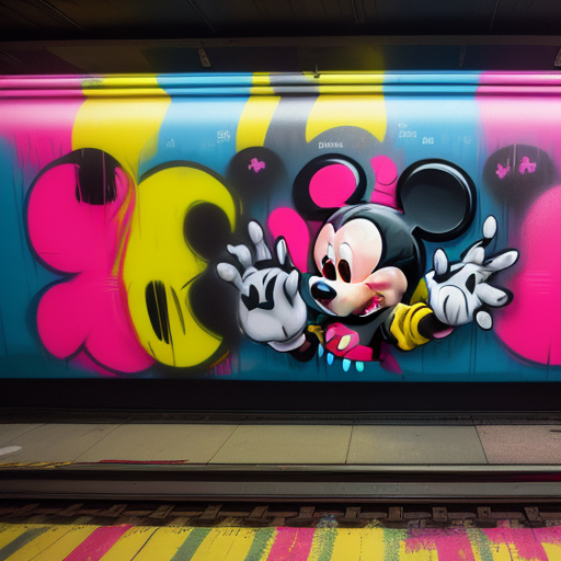 DreamShaper prompt: Mickey Mouse is engraved on subway ca...