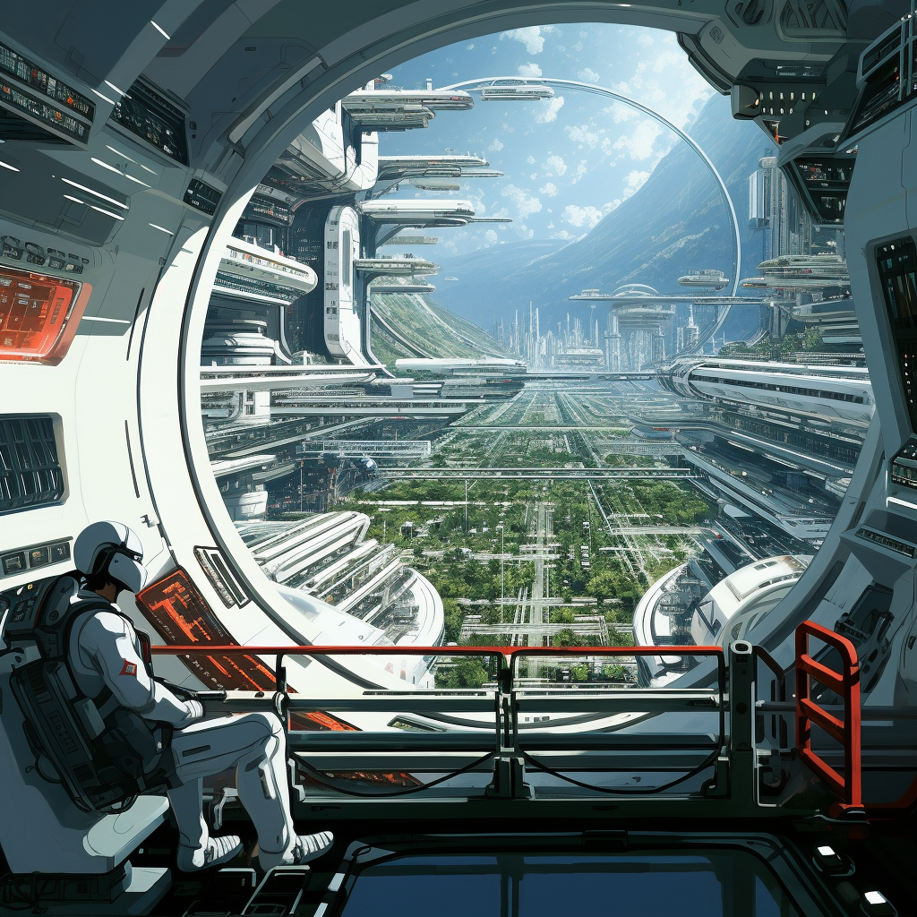 Midjourney prompt: Inside spaceship, Tsutomu Nihei style,...