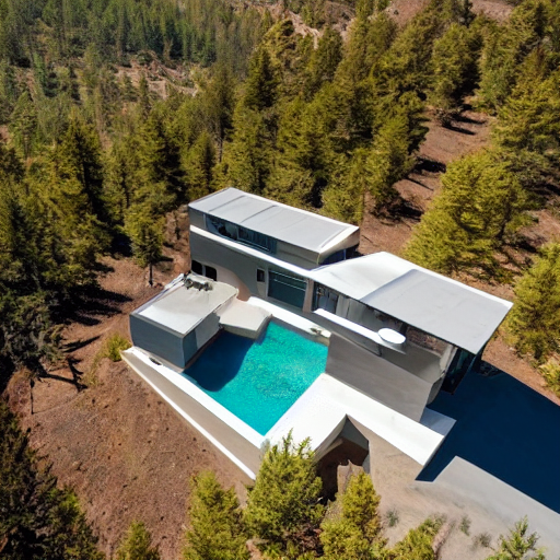 Stable Diffusion prompt: Drone view of a modern, minimali...