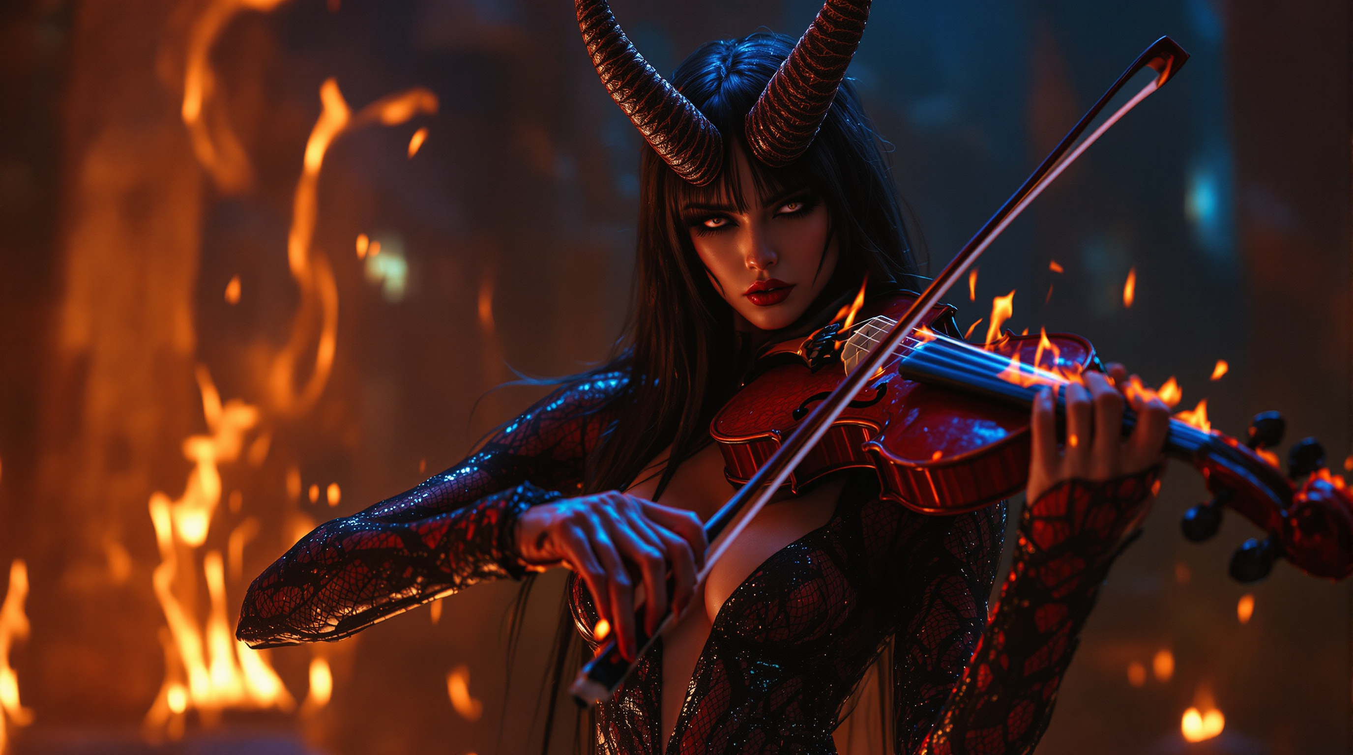 FLUX prompt: a bold and edgy portrait female demon charac...