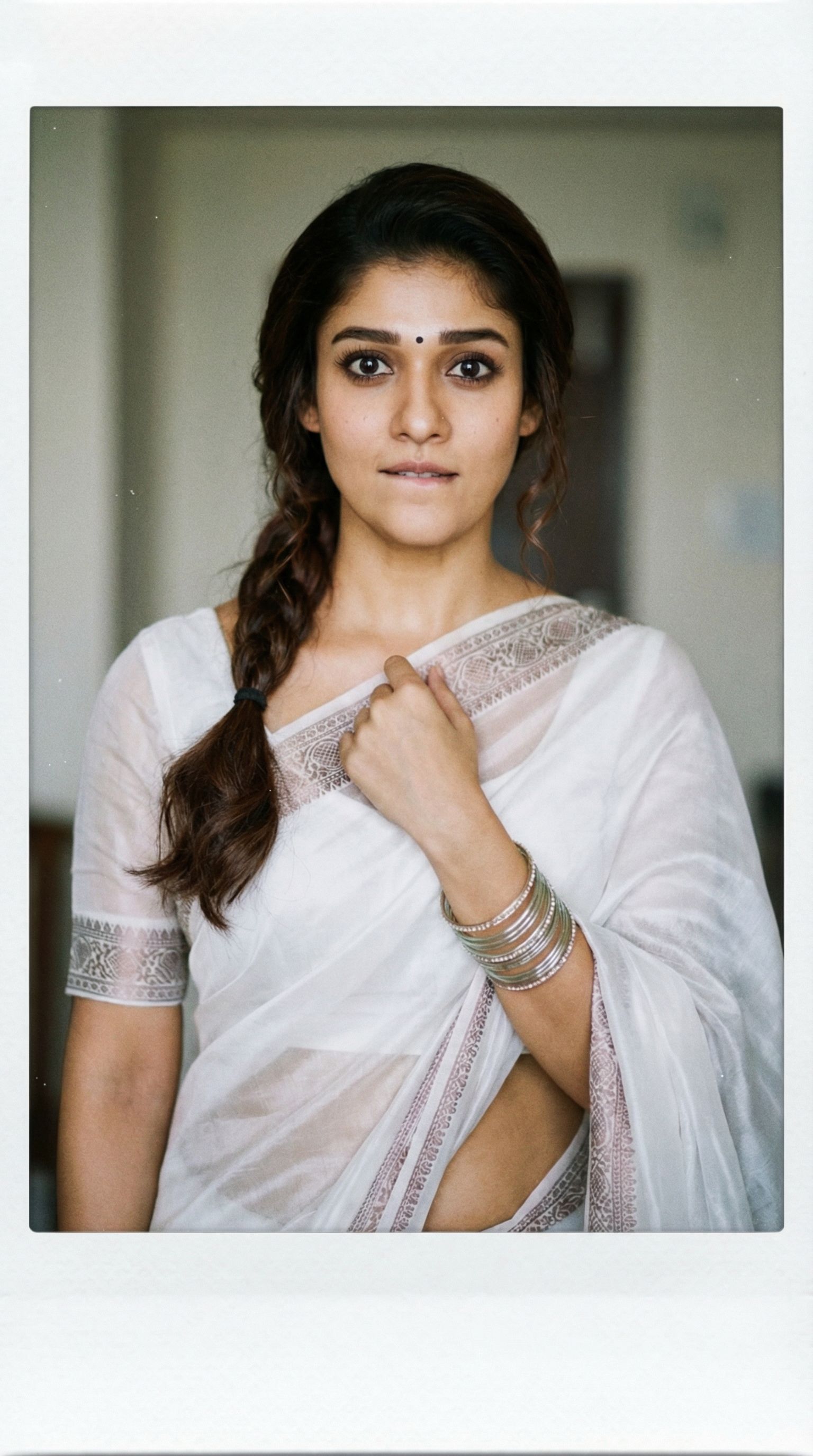 Nano Banana prompt: nayanthara, one hand on chest,biting...