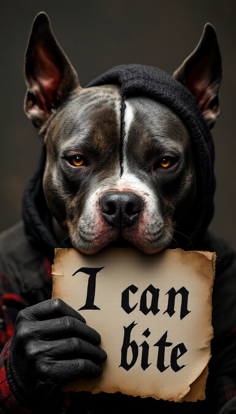 FLUX prompt: Macroview of a pitbull and a Mexican gangste...