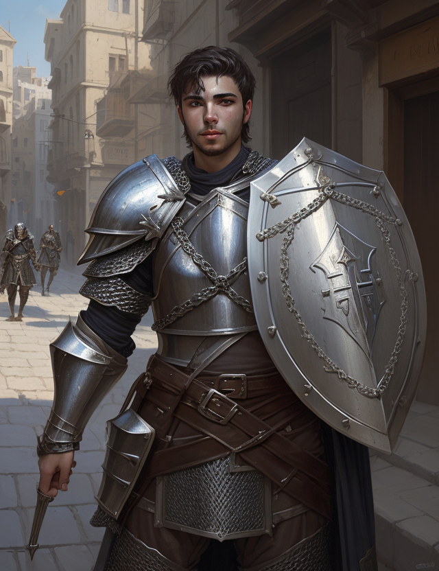 DreamShaper prompt: young greek male cleric, with shield ...