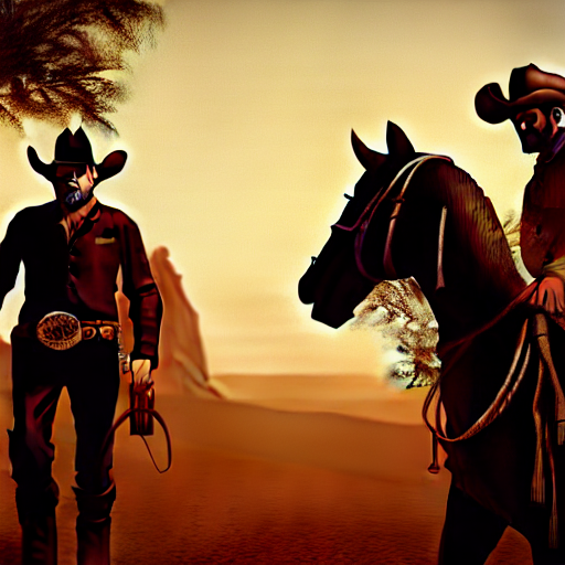 Stable Diffusion prompt: Wild west cinematic composition,...