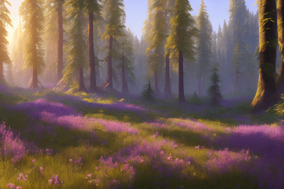 Openjourney prompt: pacific northwest, forest, wildflower...