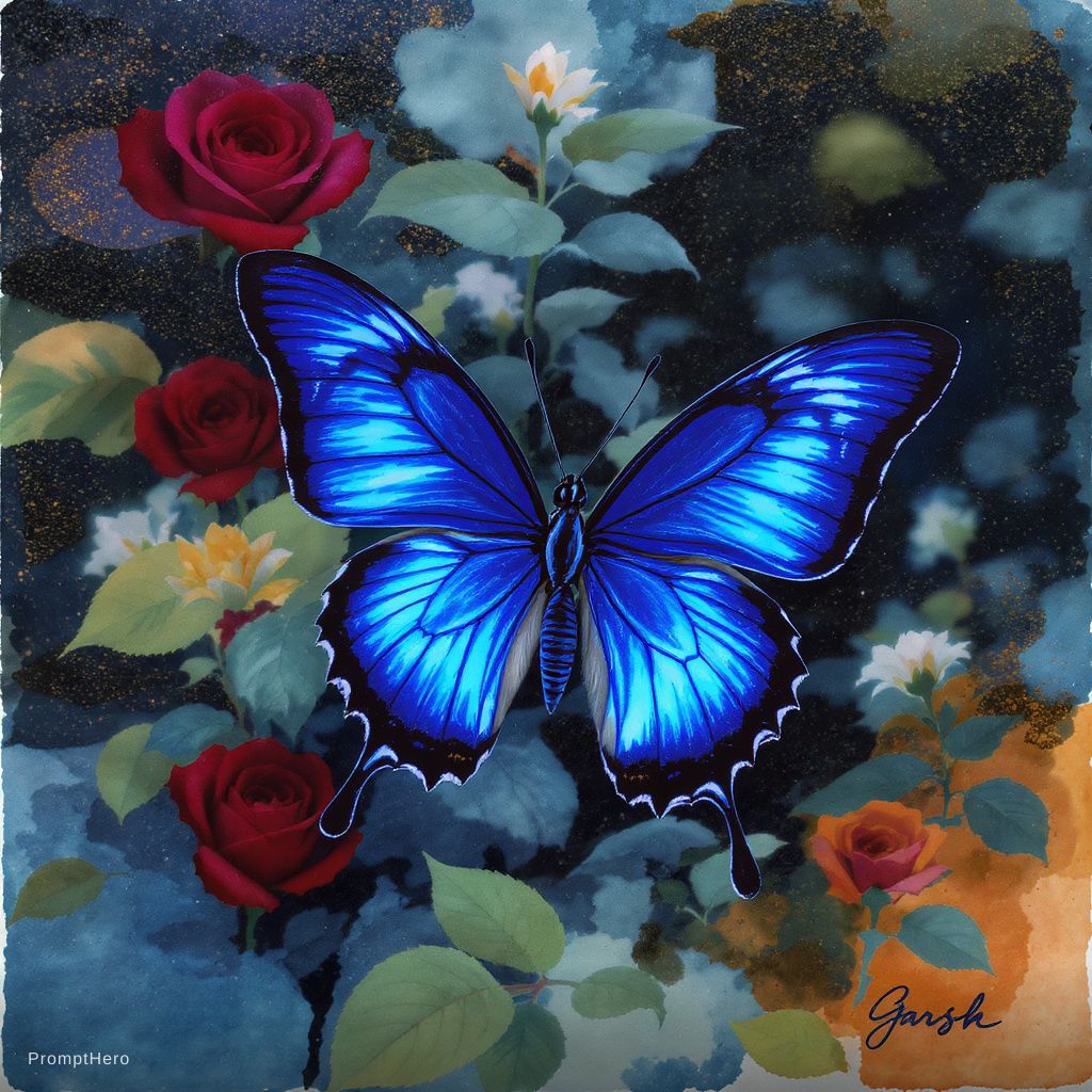 Flux Kontext prompt: a butterfly in vivid shades of blue...