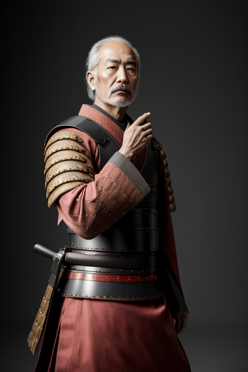 Realistic Vision prompt: a grand father in a samurai armo...