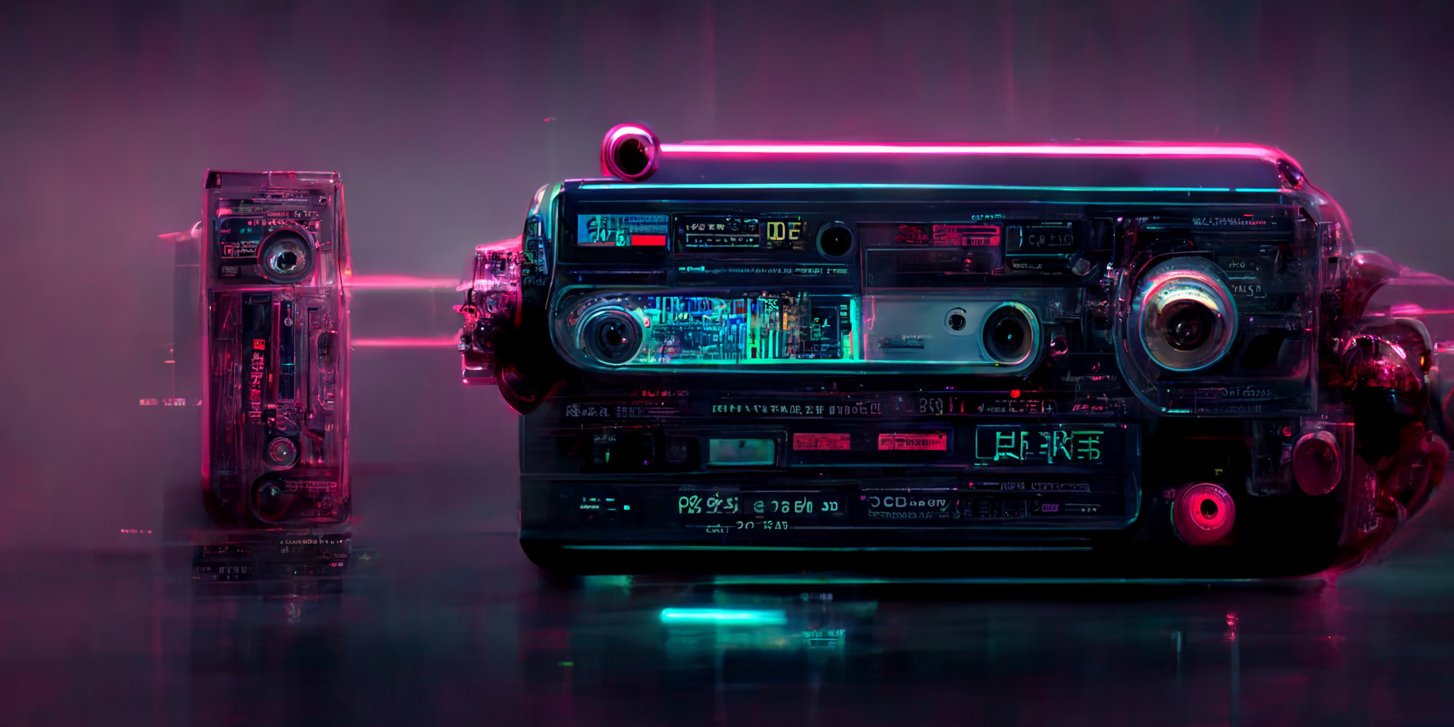 Midjourney prompt: he deep sound of a cassette tape machi...