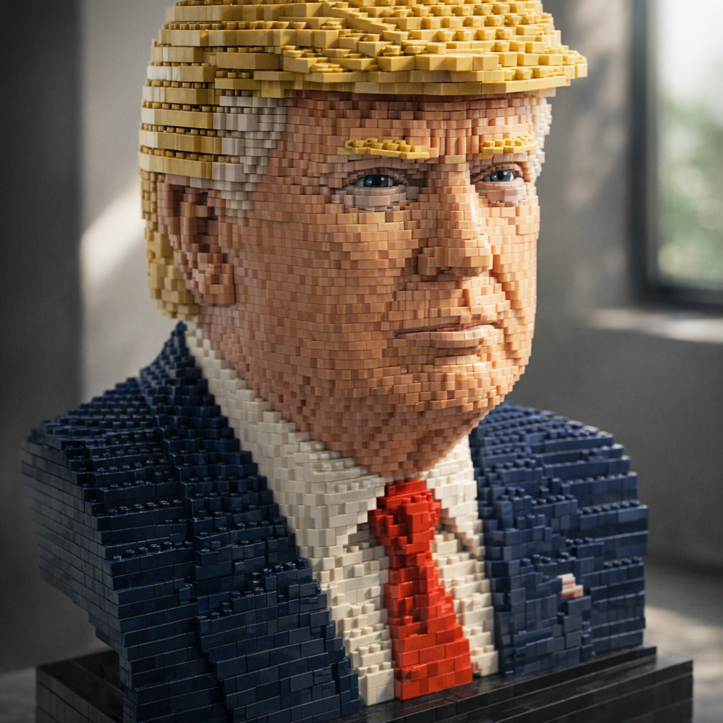 ChatGPT Image prompt: Ultra-detailed Lego bust of Donald ...