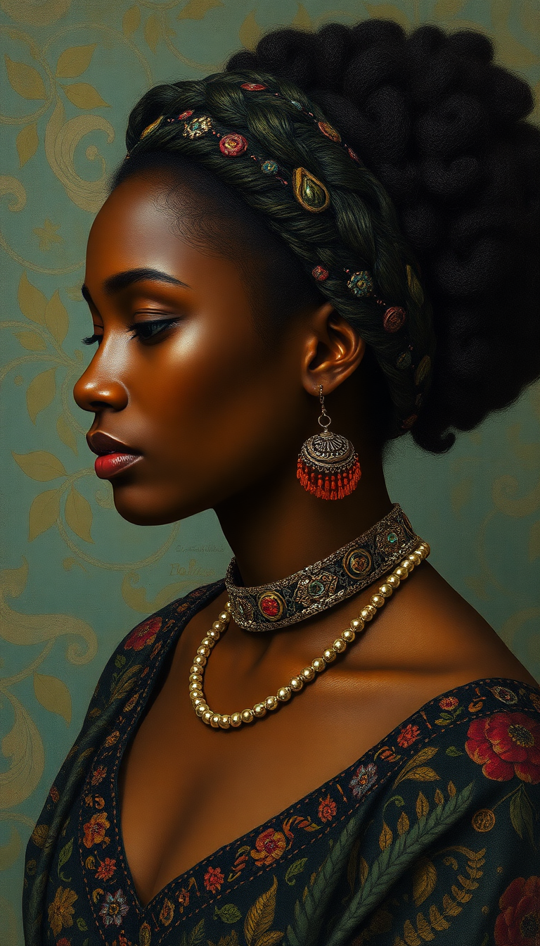 FLUX prompt: black-woman-locs-john-william-waterhouse-kli...