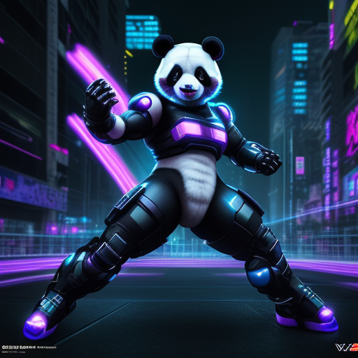 DreamShaper prompt: Panda with cybercore battle outfit, d...
