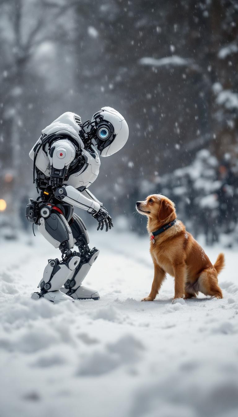 FLUX prompt: A robot saves a dog that is freezing to deat...