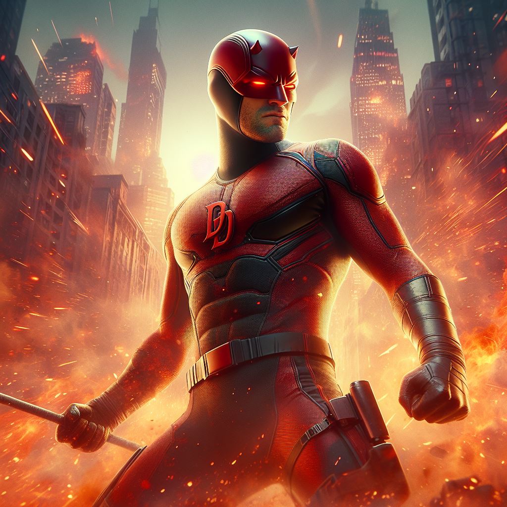 DALL·E prompt: Daredevil of Marvel, vista completa, pose ...