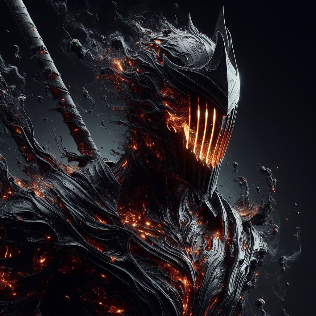 DALL·E prompt: Living darkness warrior, smoldering obsidi...