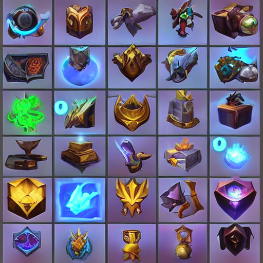 Stable Diffusion prompt: video games icons, 4d icons, rpg...