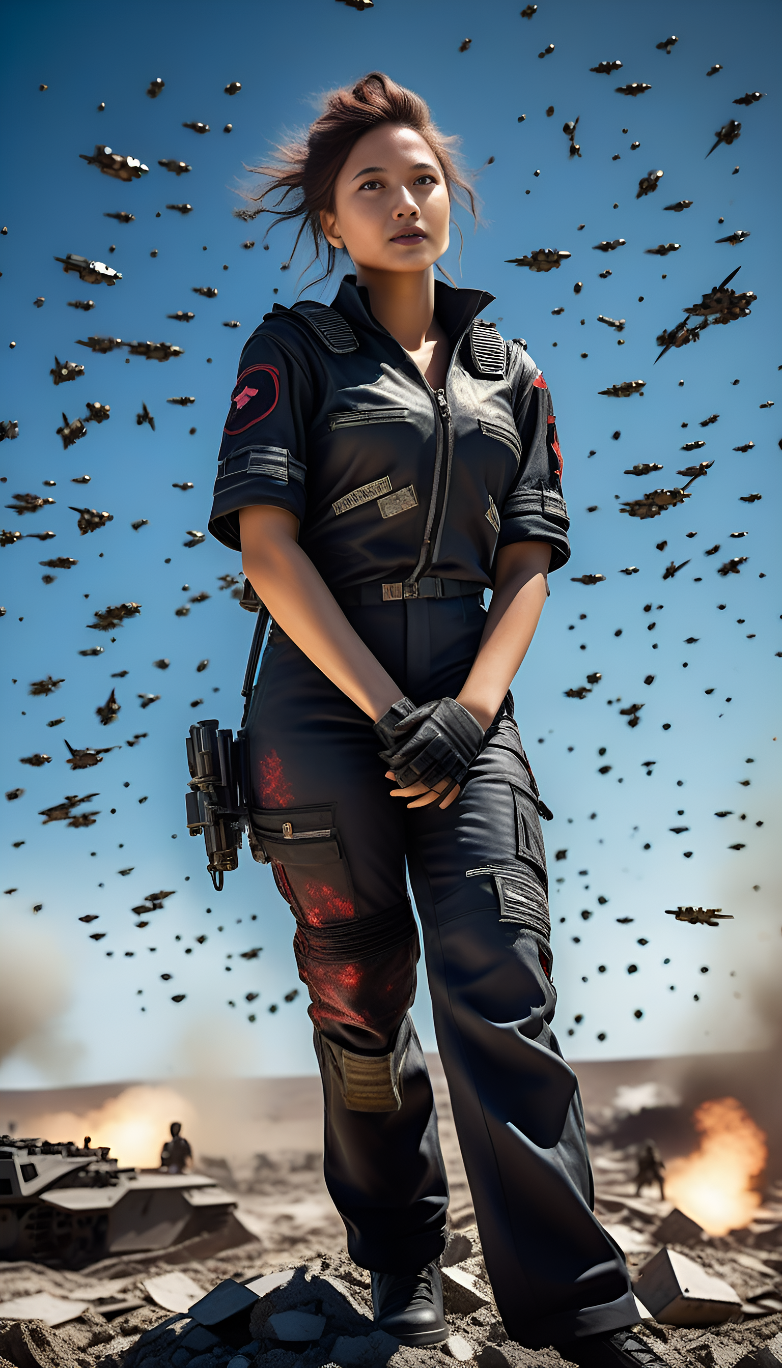 Stable Diffusion prompt: a female helldiver, quasar canno...