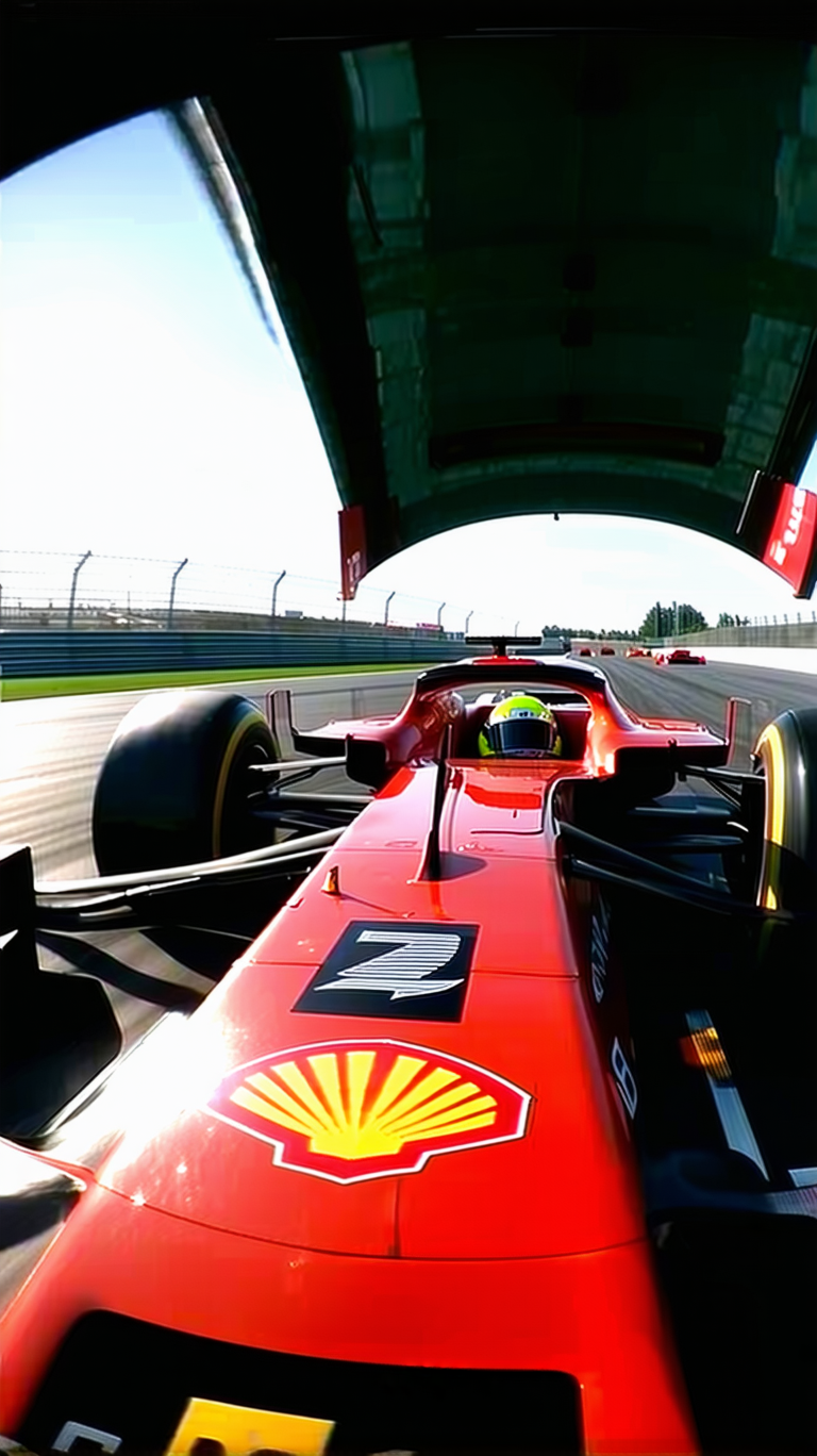 Stable Diffusion prompt: POV,Ferrari F1 driver reaching c...