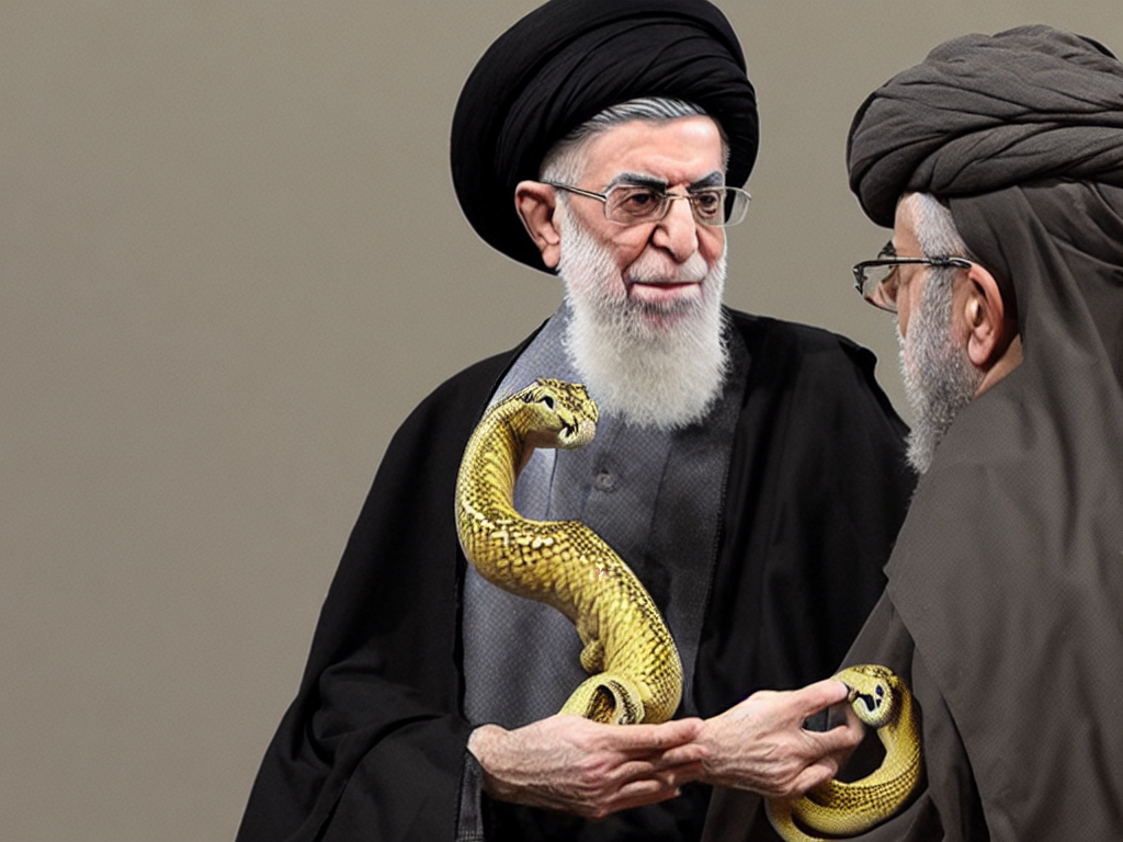 Stable Diffusion prompt: Ali khamenei with snake coming o...