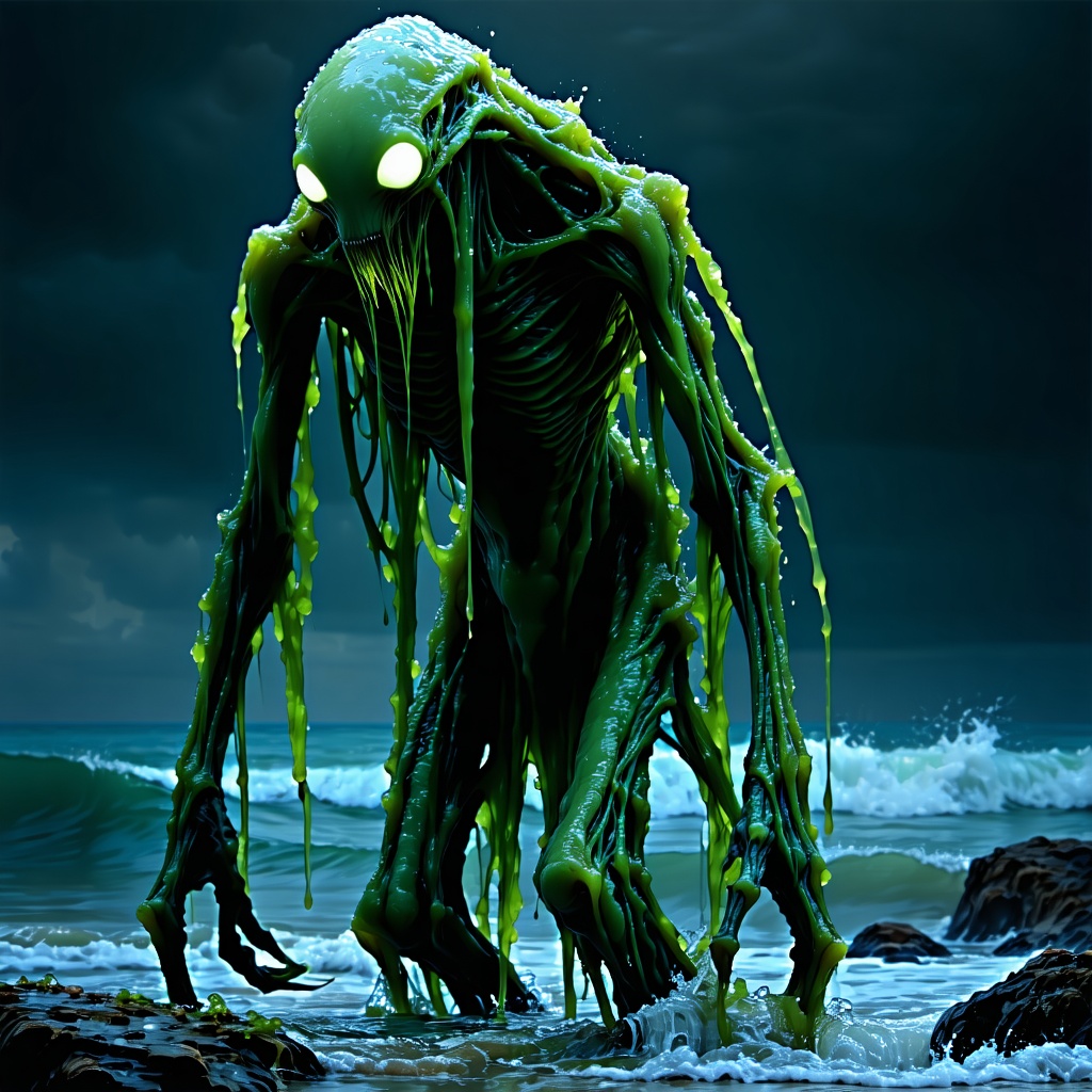 Stable Diffusion prompt: amphibious humanoid creature wit...