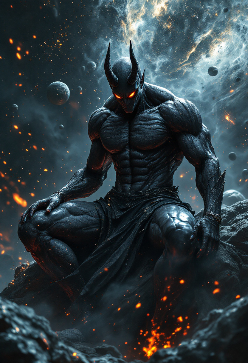 FLUX prompt: God of Devils and Demons full-body, Etherial...