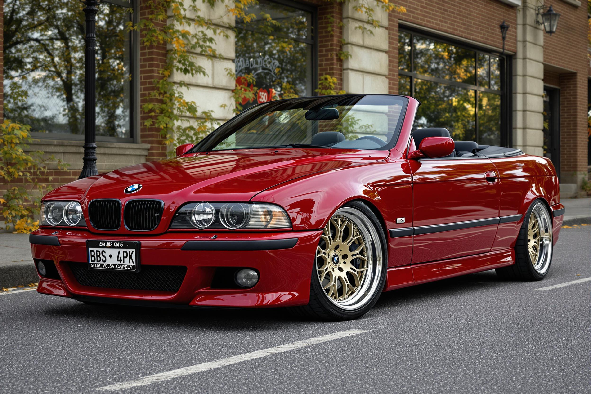 FLUX prompt: dark red bmw e39 M5 convertible with BBS LM ...