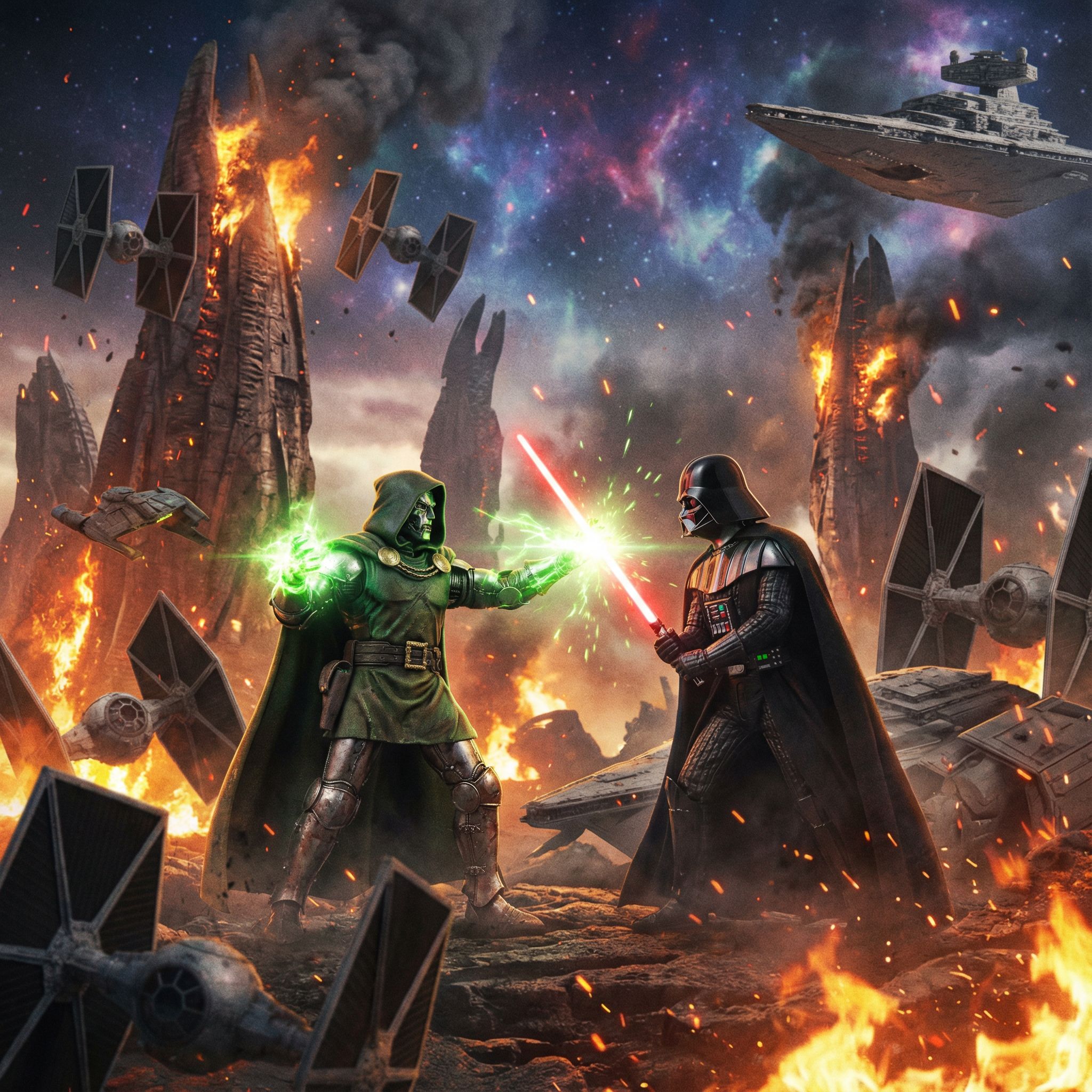 Nano Banana prompt: Cinematic, action shot of Dr. Doom an...