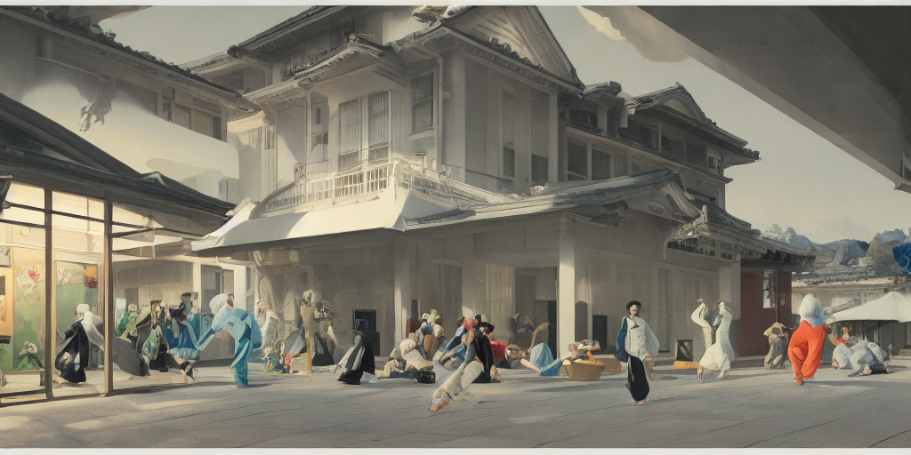Stable Diffusion prompt: japan, neo rauch, edward hopper,...
