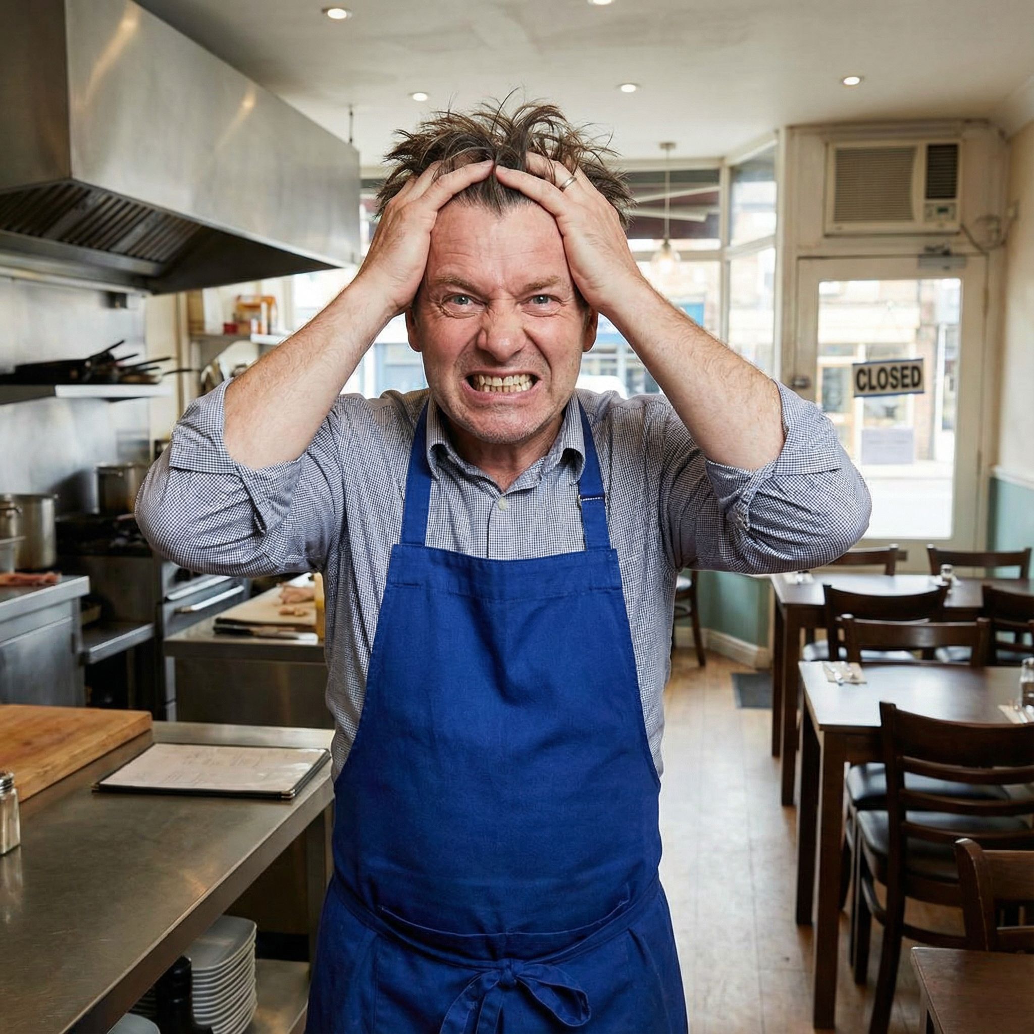 Nano Banana prompt: Business owner panicking with hands i...