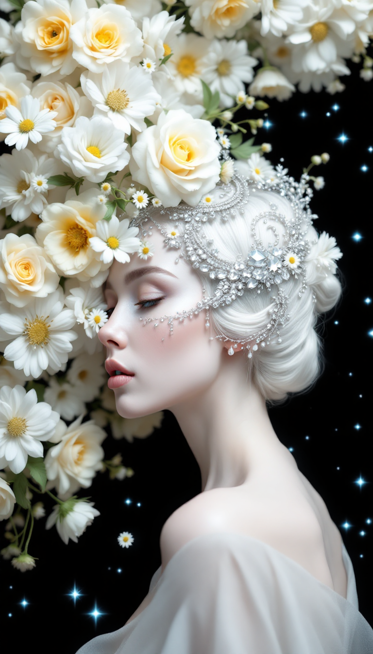 FLUX prompt: An ethereal 3D side-profile image of a woman...