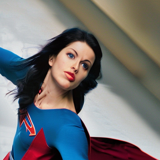 Stable Diffusion prompt: Supergirl with black hair wearin...