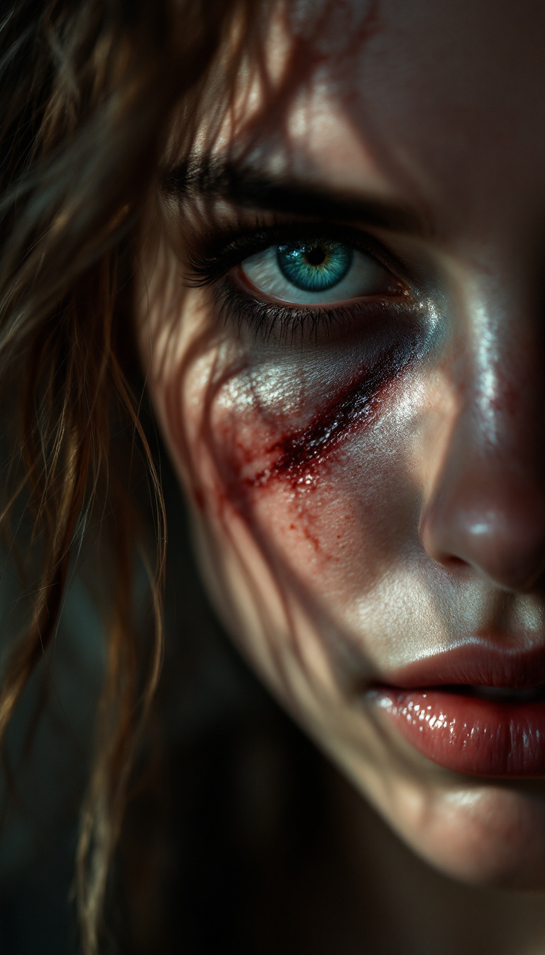 FLUX prompt: high-resolution photograph, woman, ugly scar...