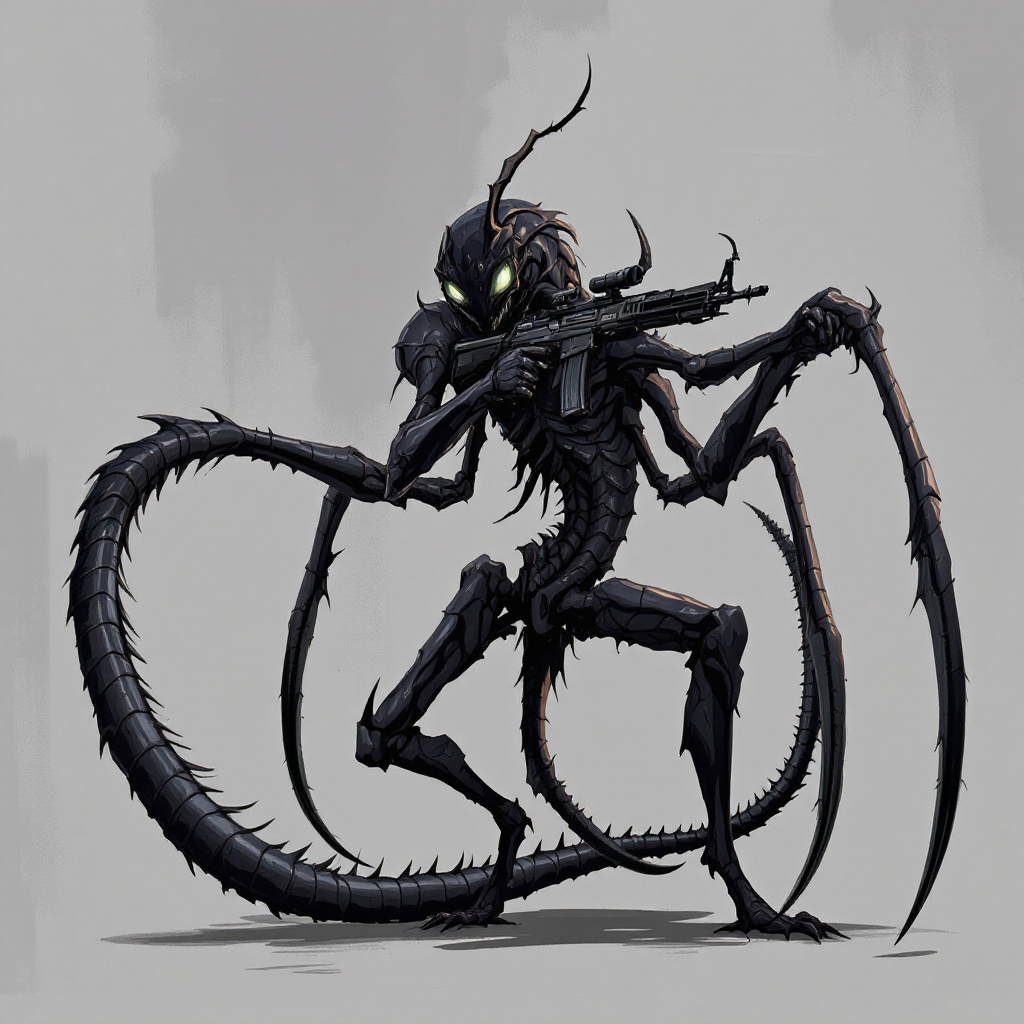 FLUX prompt: The creature is covered in a hard, chitinous...