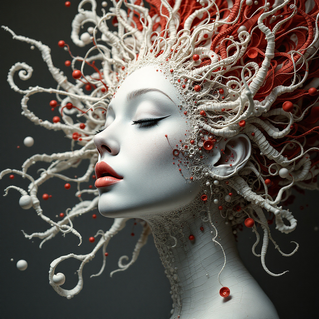 FLUX prompt: wind daughter. a girl made of plaster and wi...