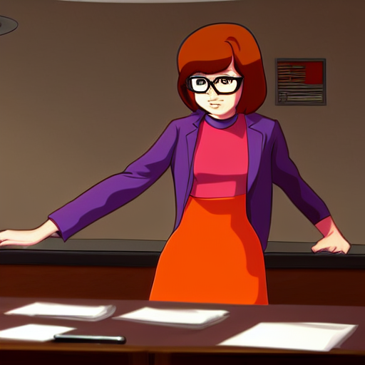 Stable Diffusion prompt: Velma Dinkley from Scooby Doo in...