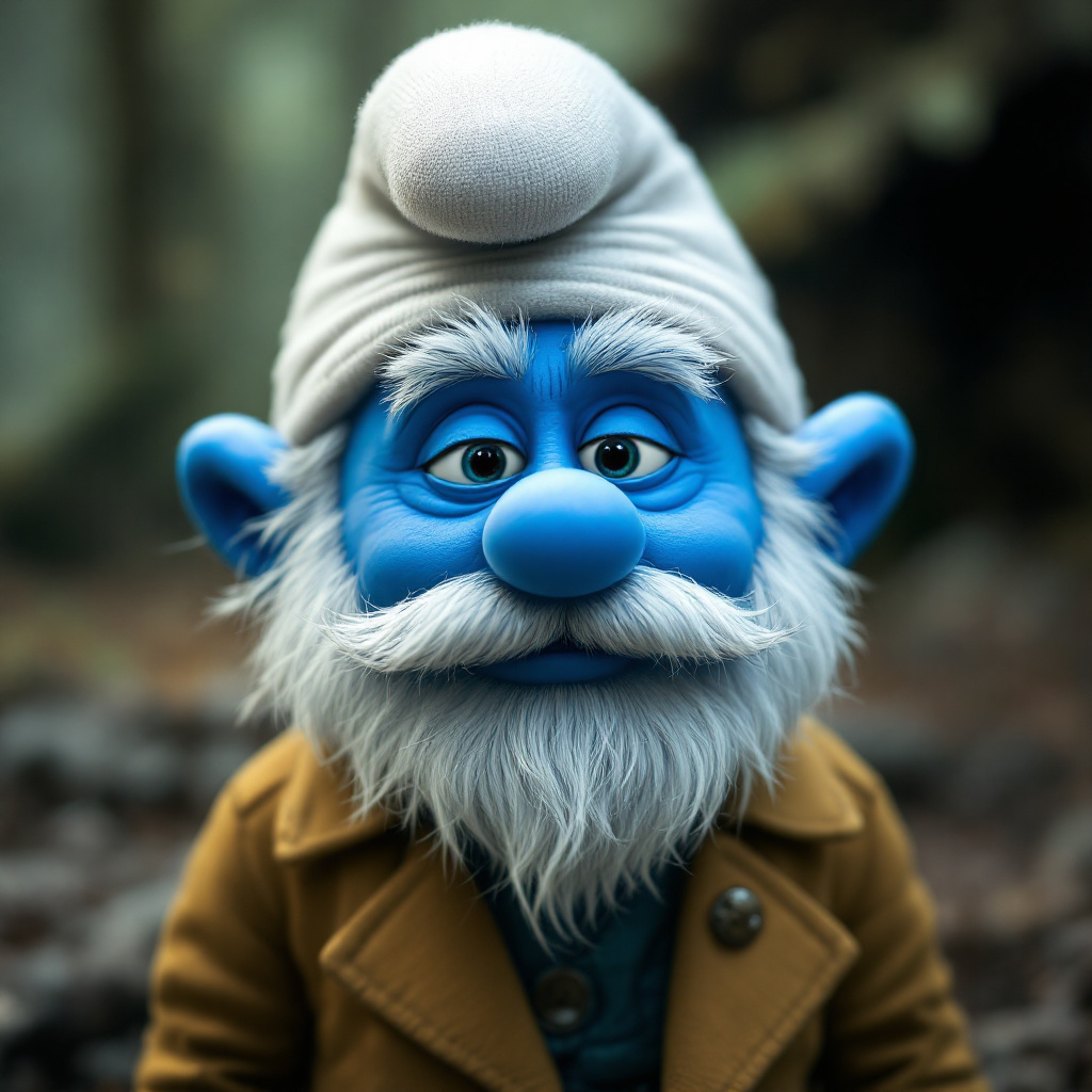FLUX prompt: Photo of smurf with the face from adolf hitler