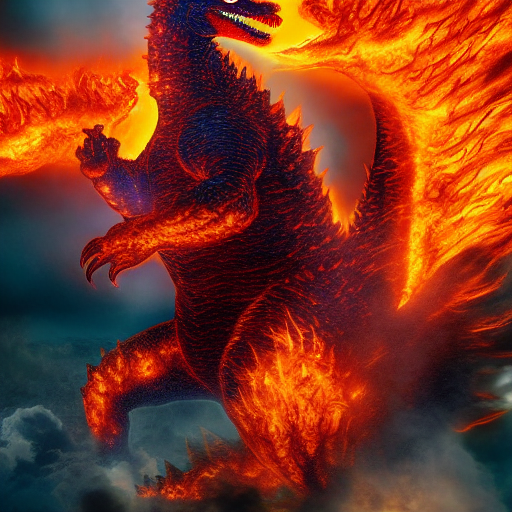 Stable Diffusion prompt: Godzilla transforms into Super S...