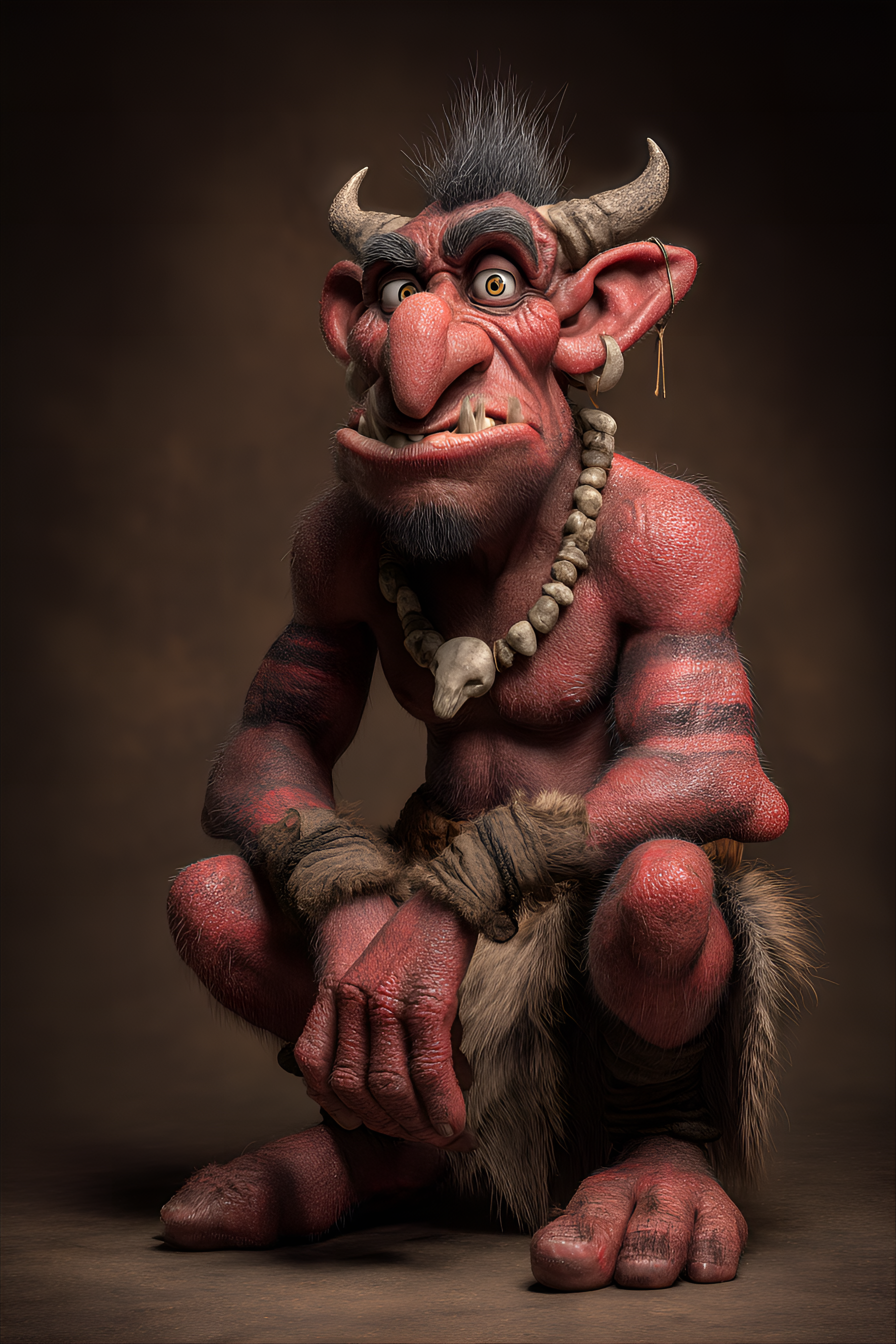 Midjourney prompt: funny caricature, tribal demon caricat...