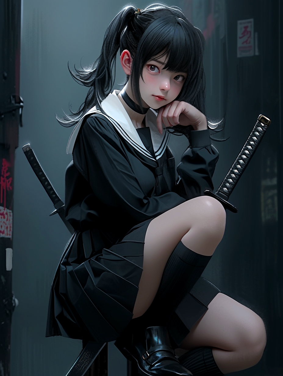 Midjourney prompt: Cute freshman Japanese female in schoo...