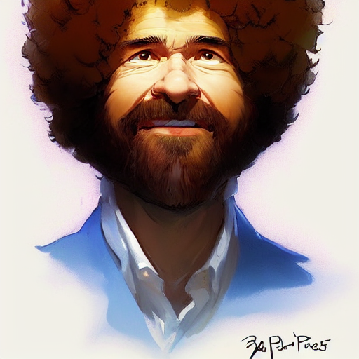 Stable Diffusion prompt: portrait Bob Ross focus cute eye...