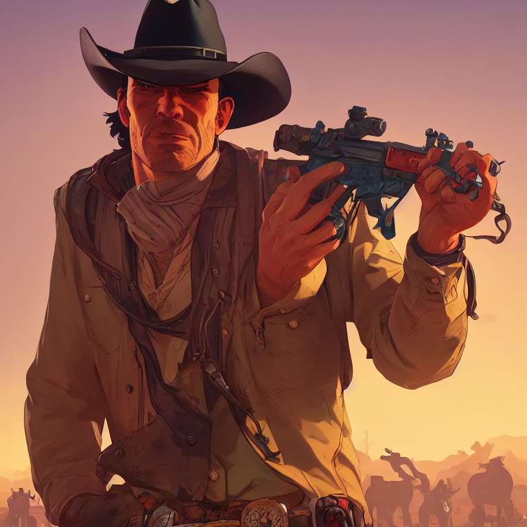 Stable Diffusion prompt: cowboy close - up, gta 5 cover a...