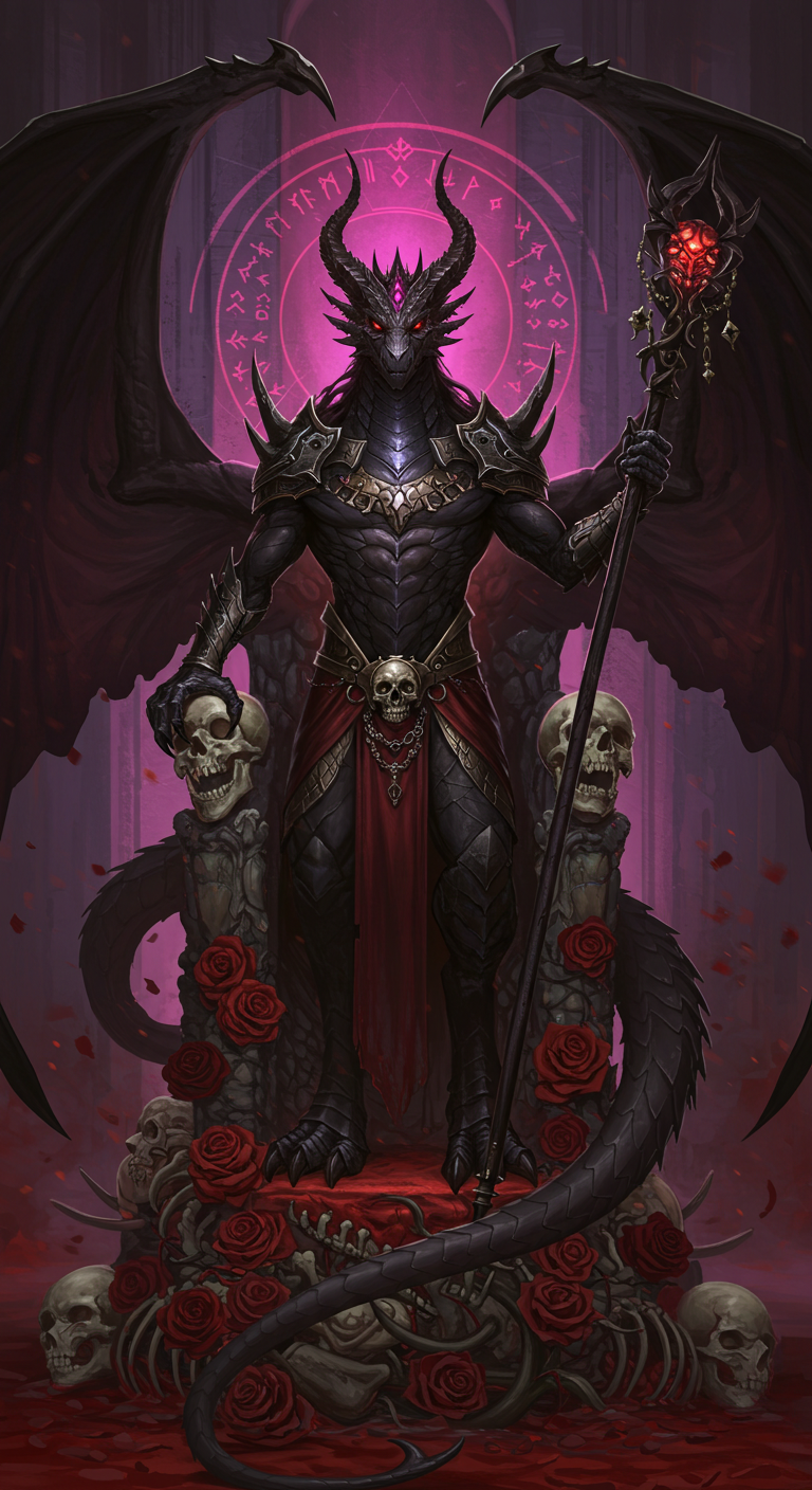 FLUX prompt: demonic dragon lord with obsidian scales, st...