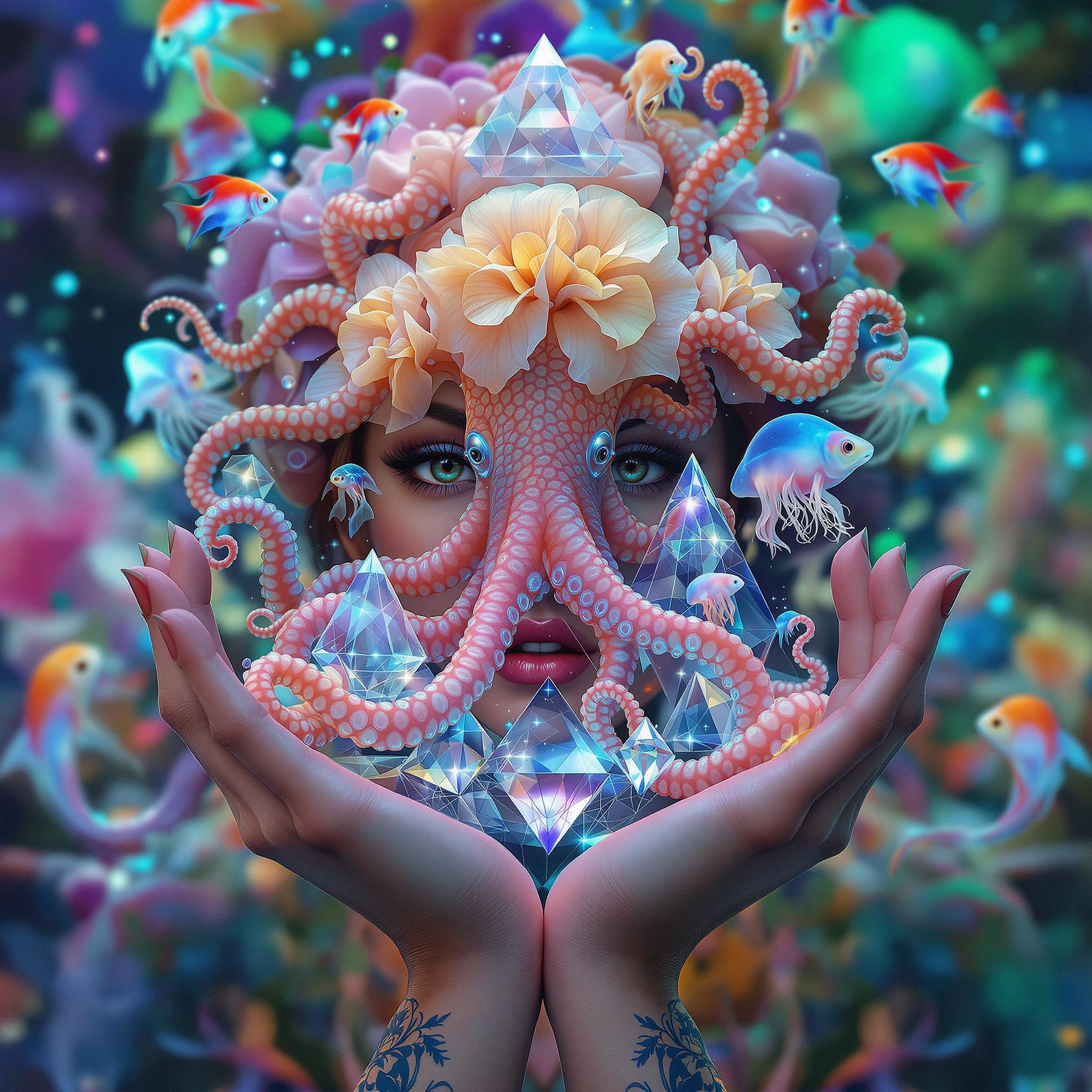 FLUX prompt: Trippy. surreal, psychedelic, A woman's han...