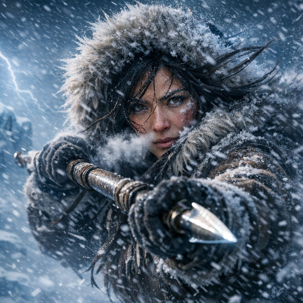 ChatGPT Image prompt: A stunning Inuit ice‑hunter woman c...