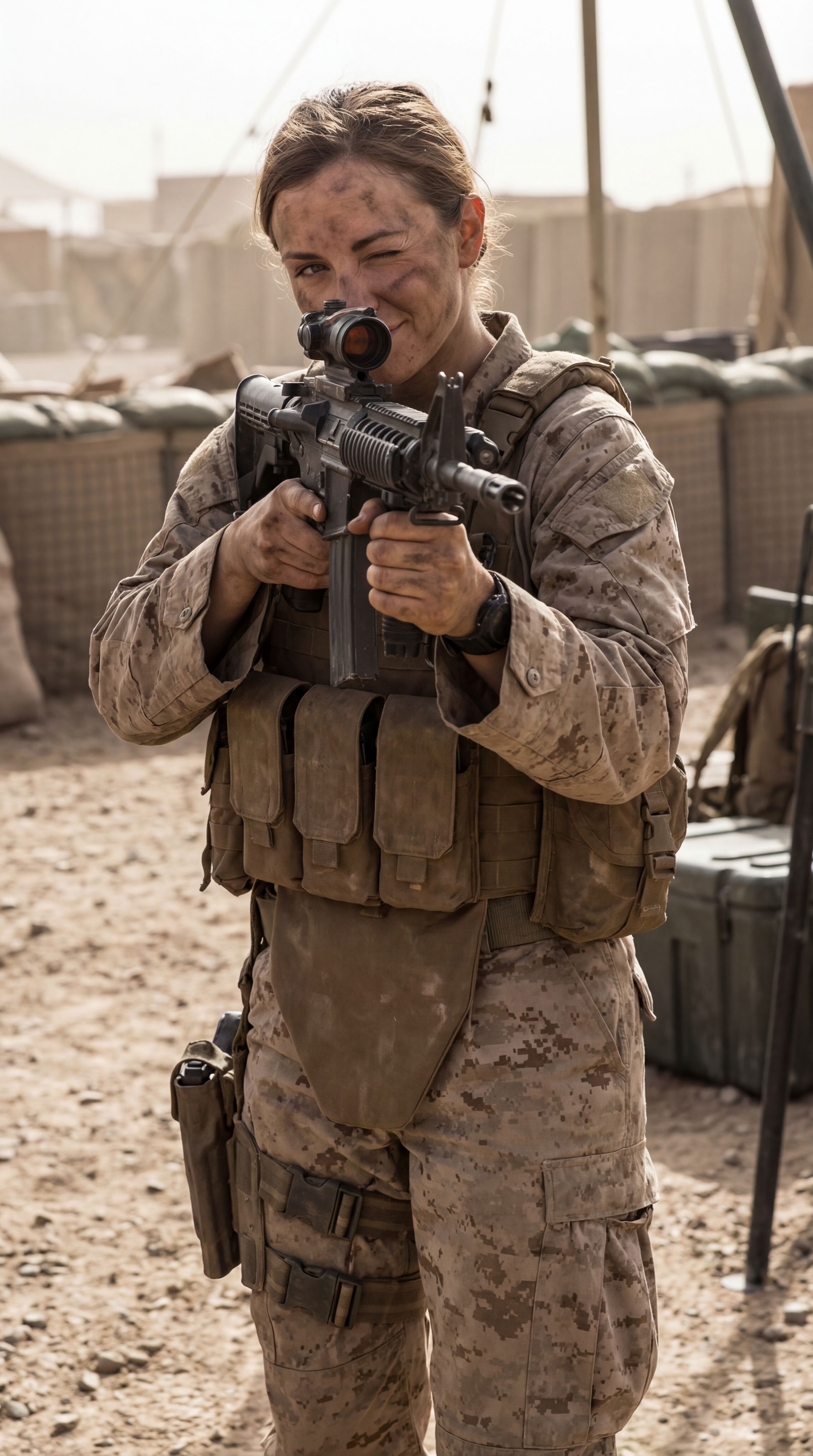 Nano Banana prompt: caucasian female marine, dirty skin,