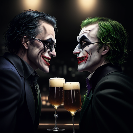 DreamShaper prompt: batman and joker drink beer, batman left side, jok...