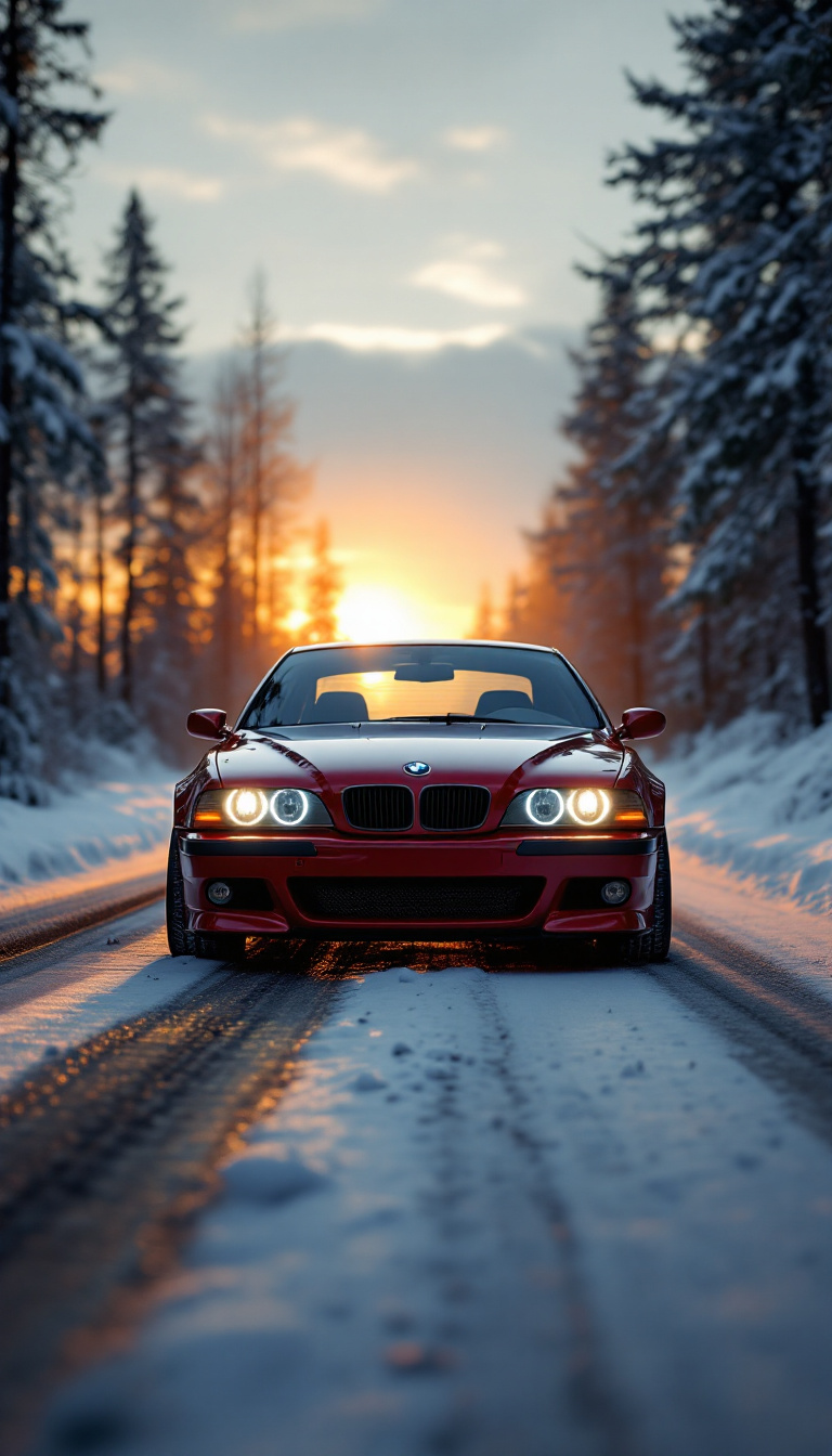 FLUX prompt: Photo of a ultra realistic wine red bmw e39 ...